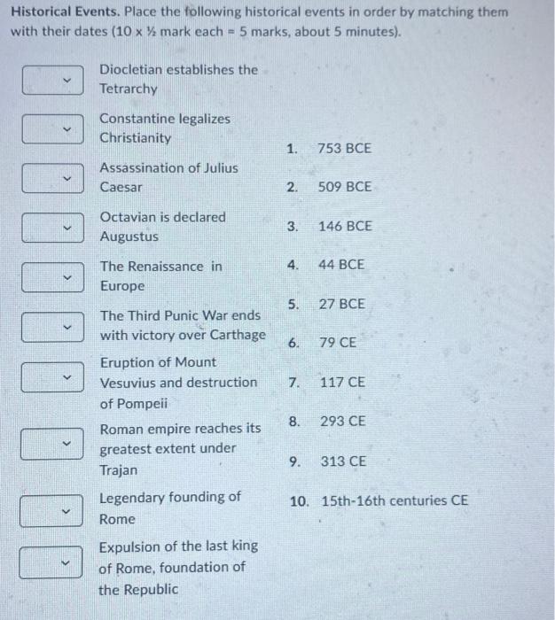 Historical Events. Place the following historical | Chegg.com