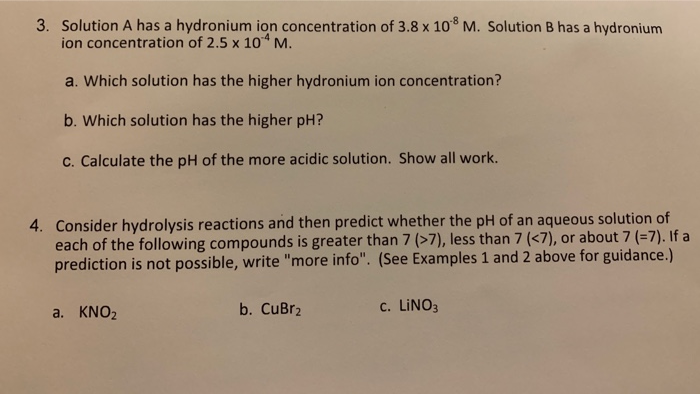 Solved 3. Solution A has a hydronium ion concentration of | Chegg.com