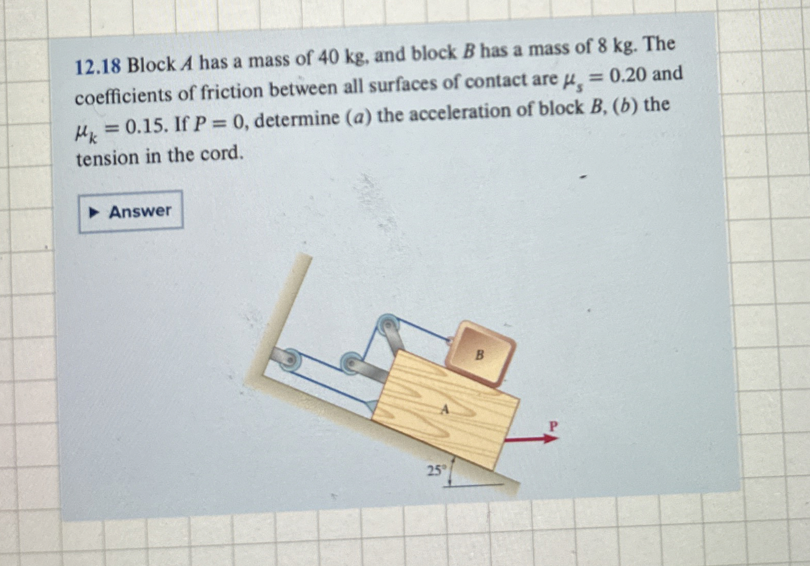 Solved 12.18 ﻿Block A has a mass of 40 ﻿kg , ﻿and block B | Chegg.com