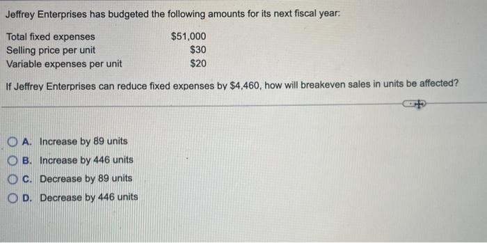 Solved Jeffrey Enterprises has budgeted the following | Chegg.com