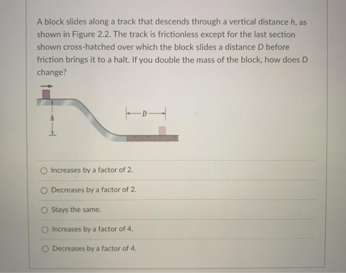 Solved A block slides along a track that descends through a | Chegg.com