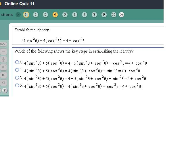 Solved Establish the identity. 4( sin2 theta) + 5( cos 2 | Chegg.com