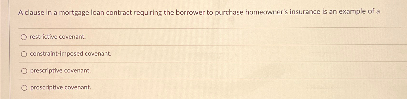 Solved A clause in a mortgage loan contract requiring the | Chegg.com