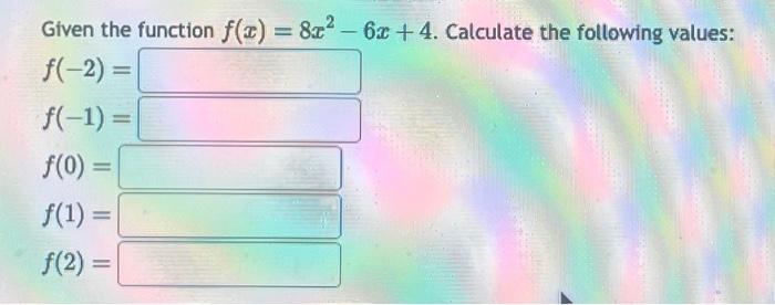 Solved Given the function f(x)=8x2−6x+4. Calculate the | Chegg.com
