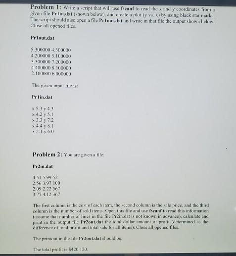 Solved Problem 1 Write A Script That Will Use Fscanf To 