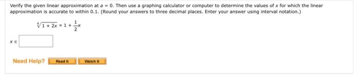 Solved Verify the given linear approximation at a 0. Then | Chegg.com