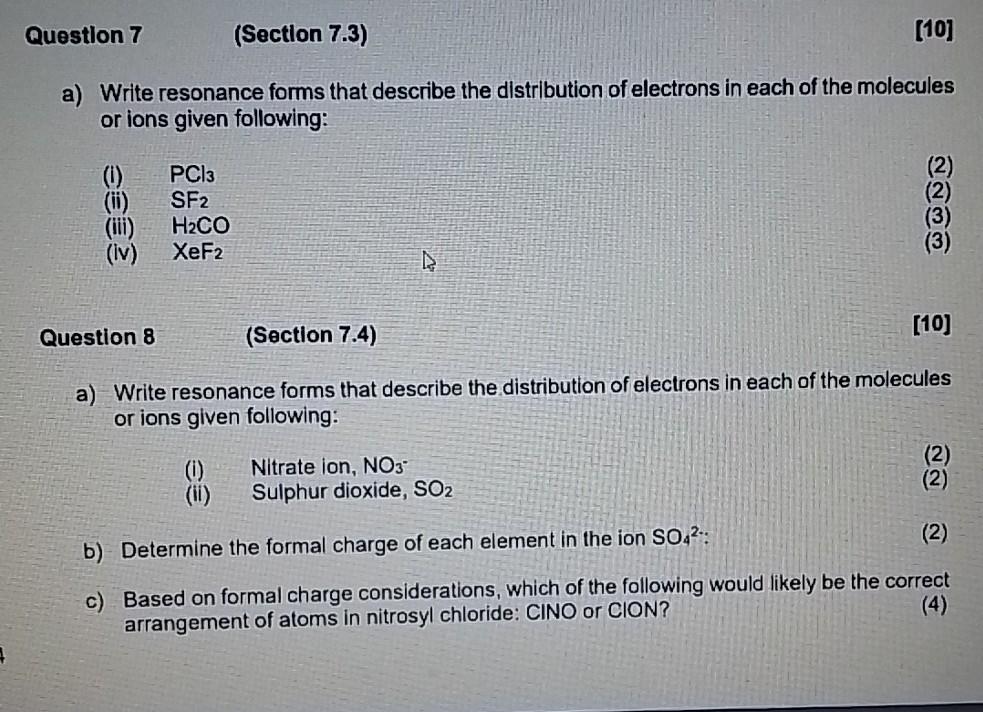 Solved Question 7 (Section 7.3) [10] a) Write resonance | Chegg.com