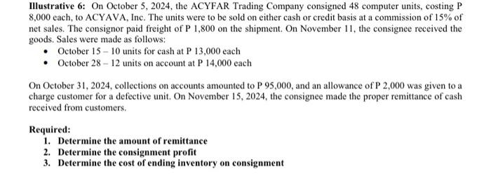 Solved Illustrative 6: On October 5, 2024, the ACYFAR | Chegg.com