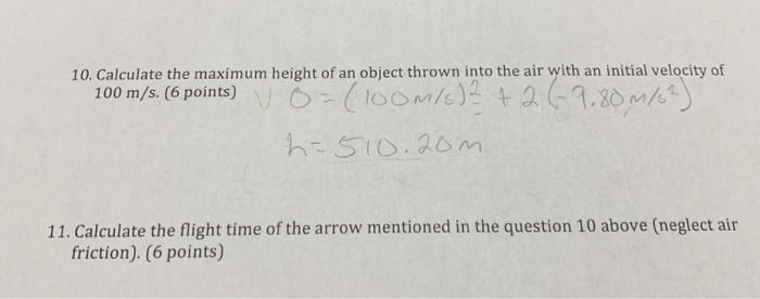 Solved 10. Calculate the maximum height of an object thrown | Chegg.com
