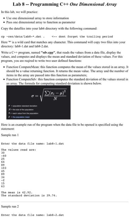 Solved Lab 8 -- Programming C++ One Dimensional Array In | Chegg.com