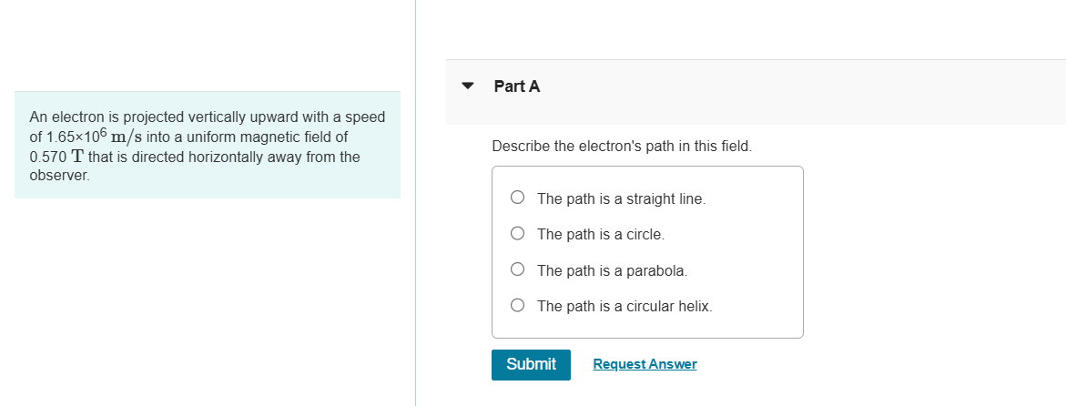 Solved Part AAn electron is projected vertically upward with | Chegg.com