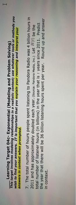 Solved I I Learning Target 04c-Exponential (Modeling and | Chegg.com