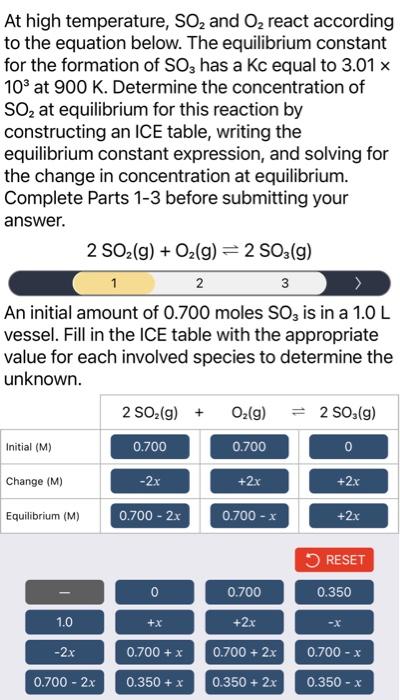 Solved At high temperature, SO2 and O2 react according to | Chegg.com