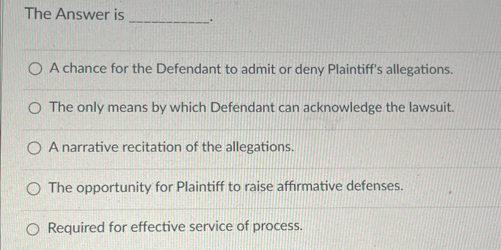 Solved The Answer isA chance for the Defendant to admit or | Chegg.com