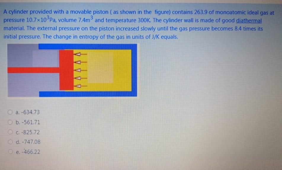 A cylinder provided with a movable piston ( as shown | Chegg.com