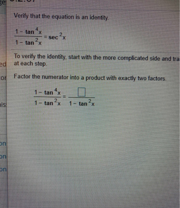 Solved Se Verify that the equation is an identity. 1- tan x | Chegg.com