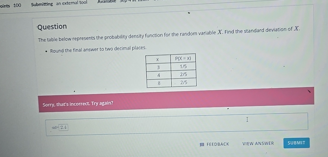 Solved QuestionThe table below represents the probability | Chegg.com