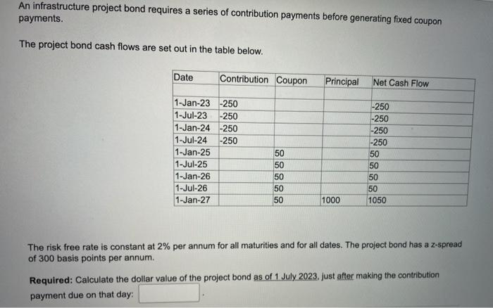 Solved An infrastructure project bond requires a series of | Chegg.com