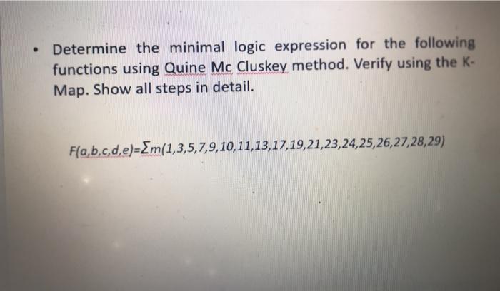 Solved • Determine the minimal logic expression for the | Chegg.com