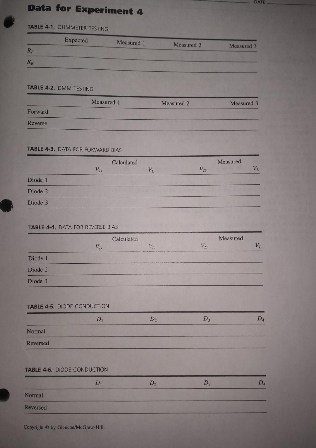 Solved experiment 4 semi conductor diode please can you fill | Chegg.com