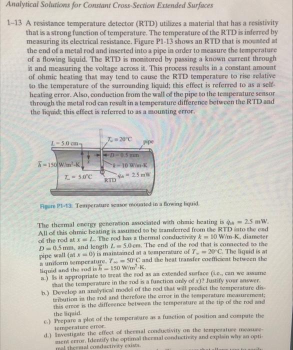Solved 1-13 A resistance temperature detector (RTD) utilizes | Chegg.com