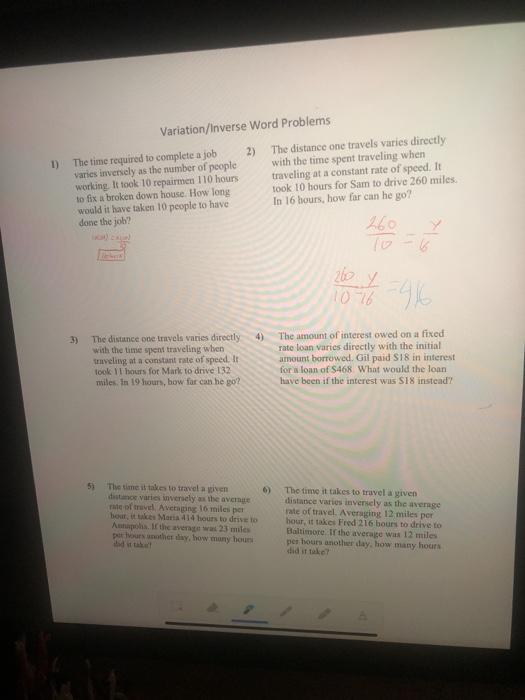 Solved 1) Variation/Inverse Word Problems The time required | Chegg.com
