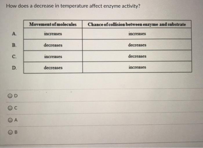 Solved How does a decrease in temperature affect enzyme | Chegg.com