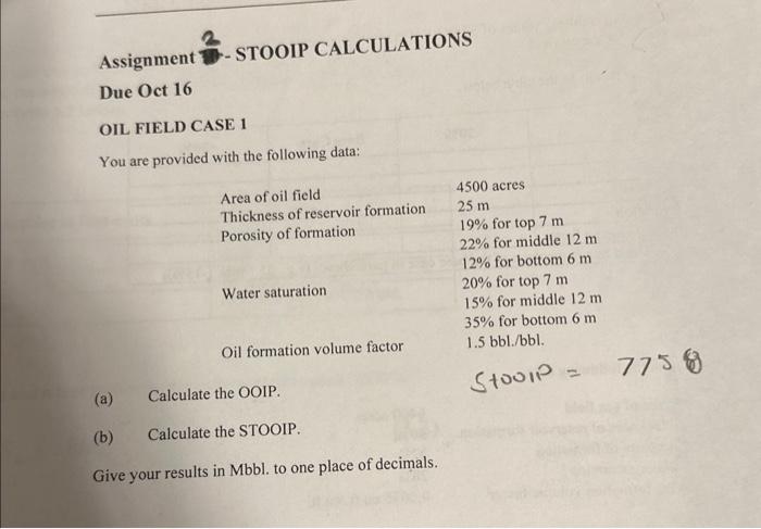Solved STOOIP=Bo7758Ahf(1−Sw)Hence, for an oil reservoir | Chegg.com