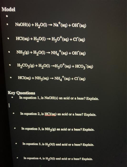 Solved Model NaOH(s) + H20() Na*(aq) + OH*(aq) HCl(aq) + | Chegg.com