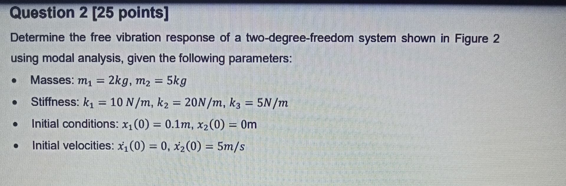 Solved Question 2 [25 ﻿points]Determine the free vibration | Chegg.com
