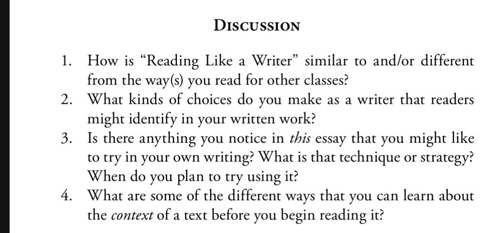 Solved DiscussionHow is "Reading Like a Writer" similar to | Chegg.com