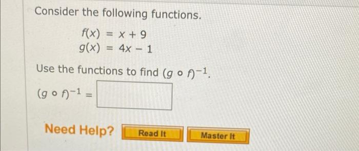 Solved Consider the following functions. f(x) = x + 9 g(x) = | Chegg.com