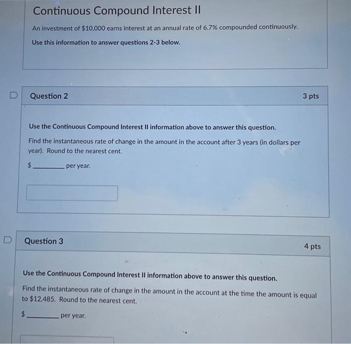 Solved Continuous Compound Interest II An investment of | Chegg.com
