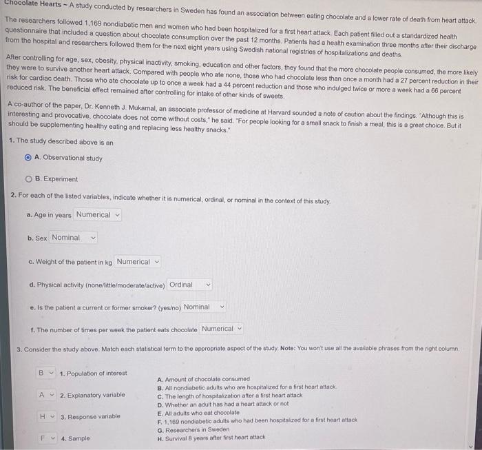 Solved Chocolate Hearts - A study conducted by researchers | Chegg.com