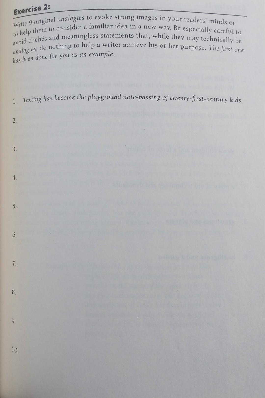 Solved Exercise 2: Write 9 original analogies to evoke | Chegg.com