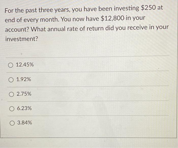 Solved For the past three years, you have been investing | Chegg.com