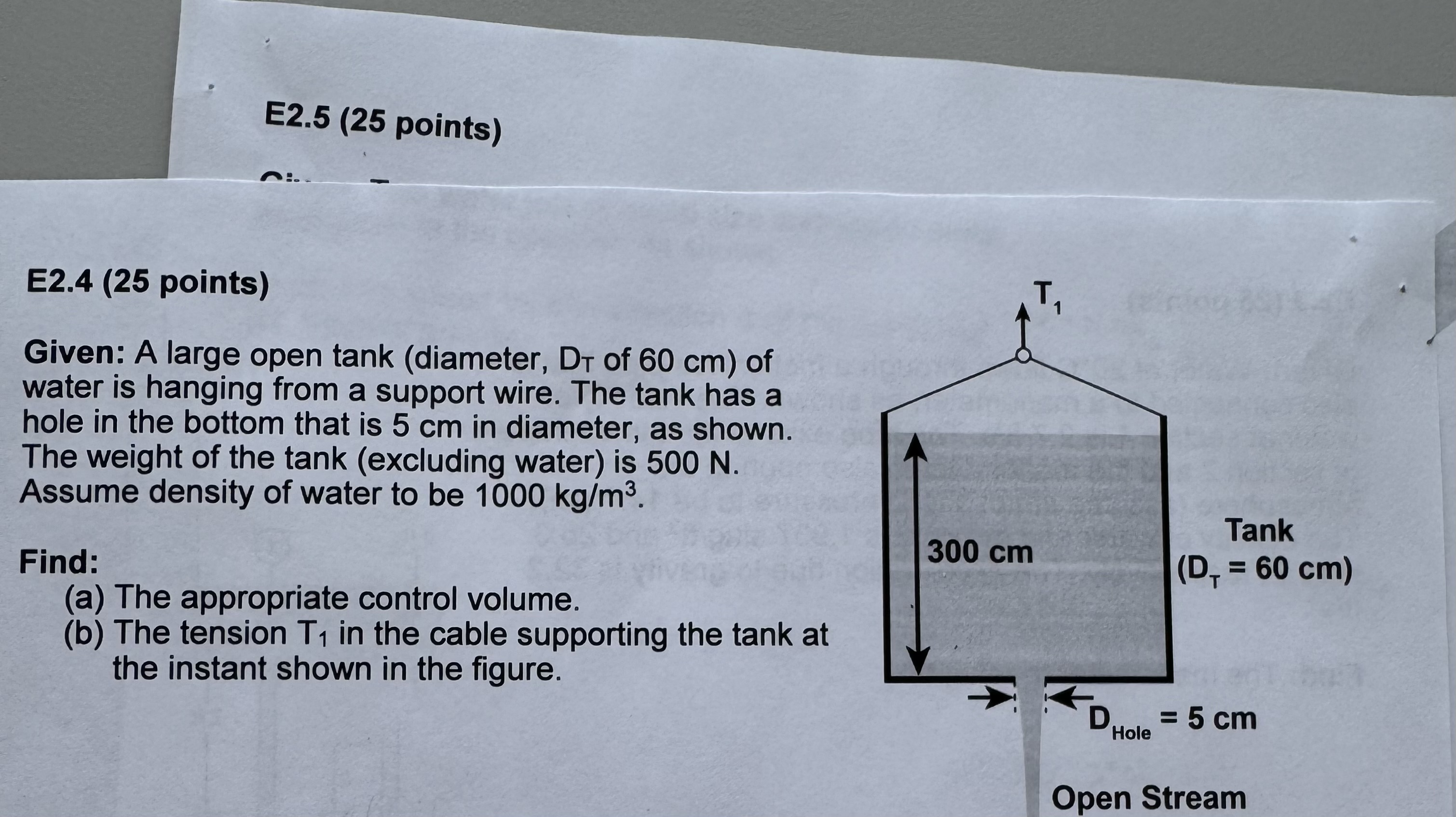 Solved E2.4 (25 ﻿points)Given: A large open tank (diameter, | Chegg.com