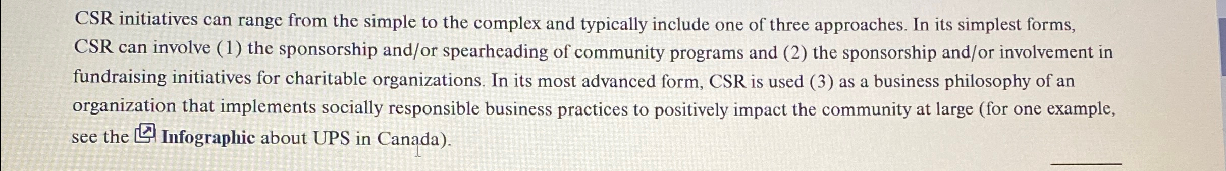 Solved CSR initiatives can range from the simple to the | Chegg.com