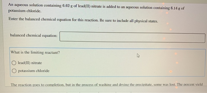 Solved An aqueous solution containing 6.62 g of lead(II) | Chegg.com