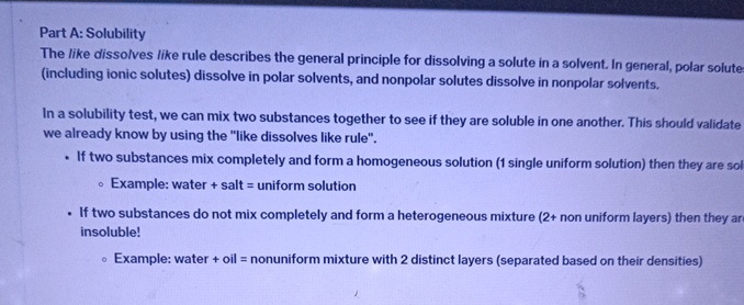 Solved Part A: SolubilityThe like dissolves like rule | Chegg.com