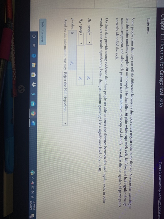 Solved Chapter 6! Inference for Categorical Data Turned in | Chegg.com