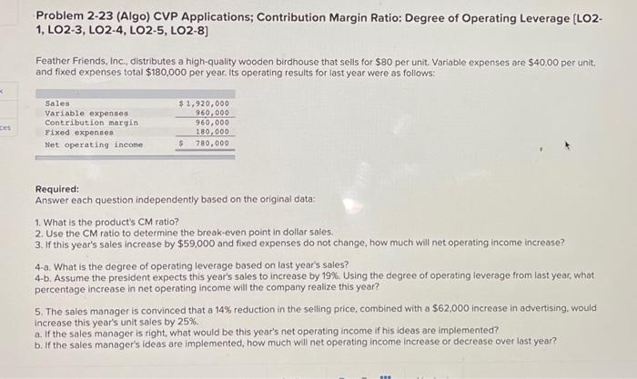 Solved Problem 2-23 (Algo) CVP Applications; Contribution | Chegg.com