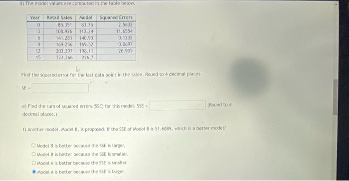 Solved d) The modet values are computed in the table below. | Chegg.com