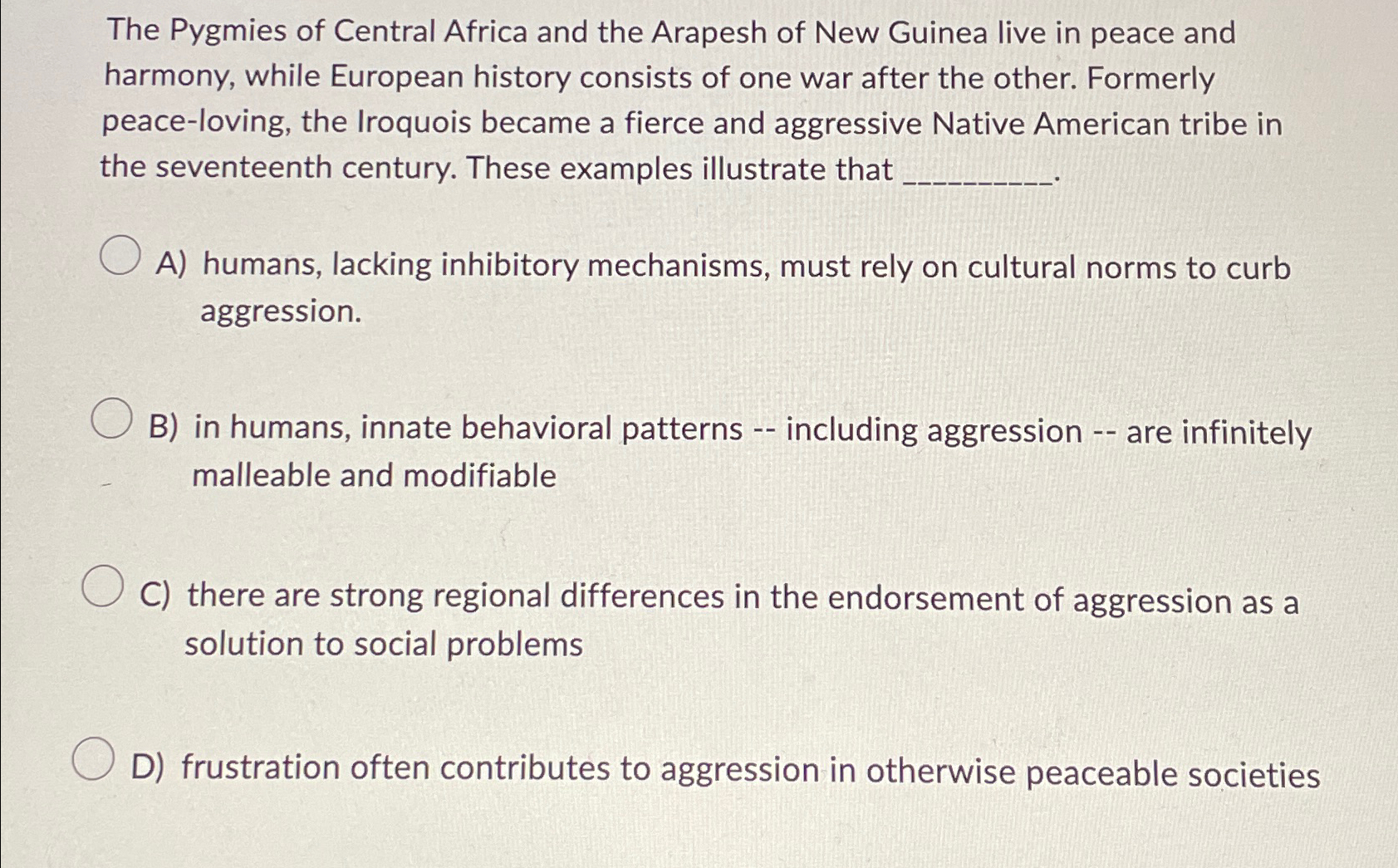 Solved The Pygmies of Central Africa and the Arapesh of New | Chegg.com