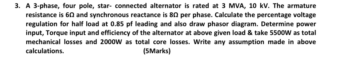 Solved A 3-phase, four pole, star- ﻿connected alternator is | Chegg.com