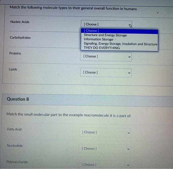 Solved match the small molecular part to the example | Chegg.com