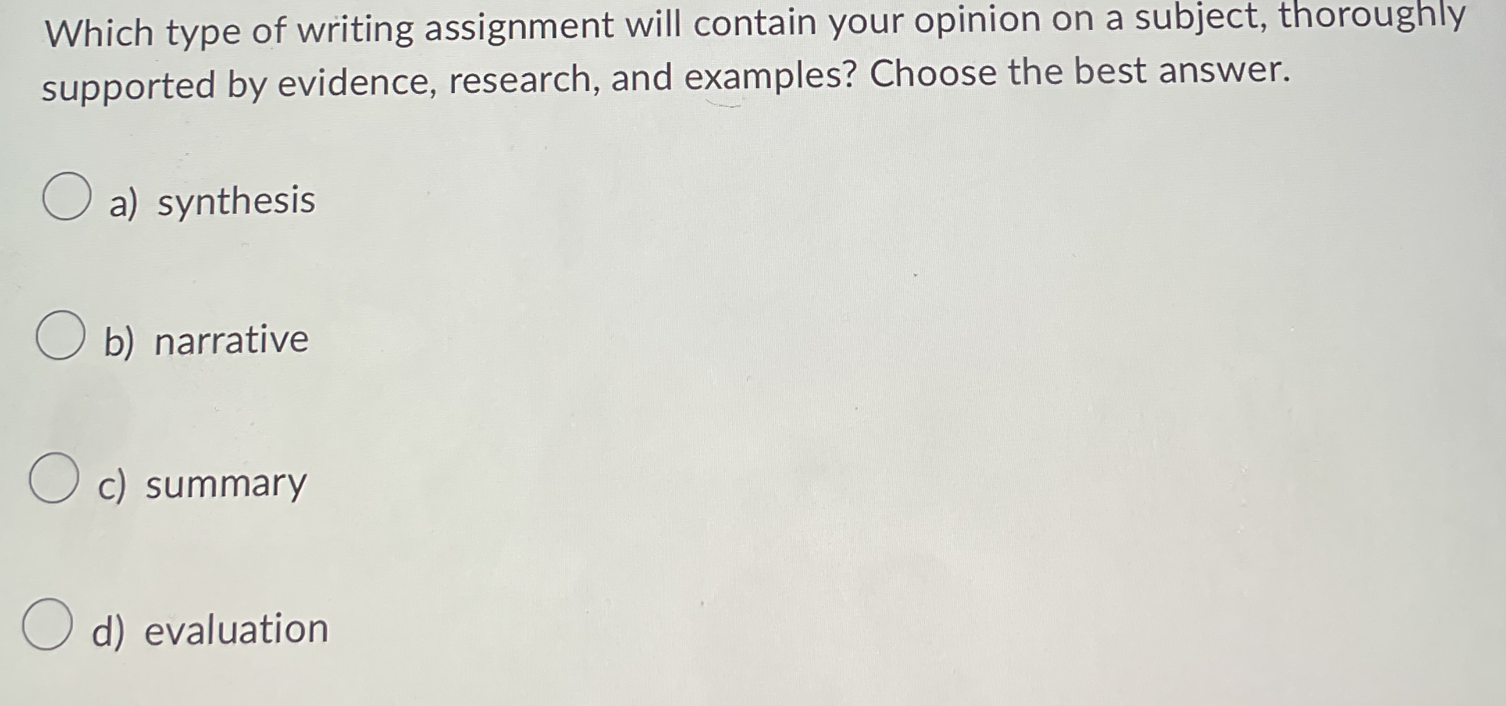 Solved Which type of writing assignment will contain your | Chegg.com