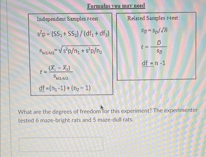 Solved Formulas vou may need Independent Samples t-test: | Chegg.com
