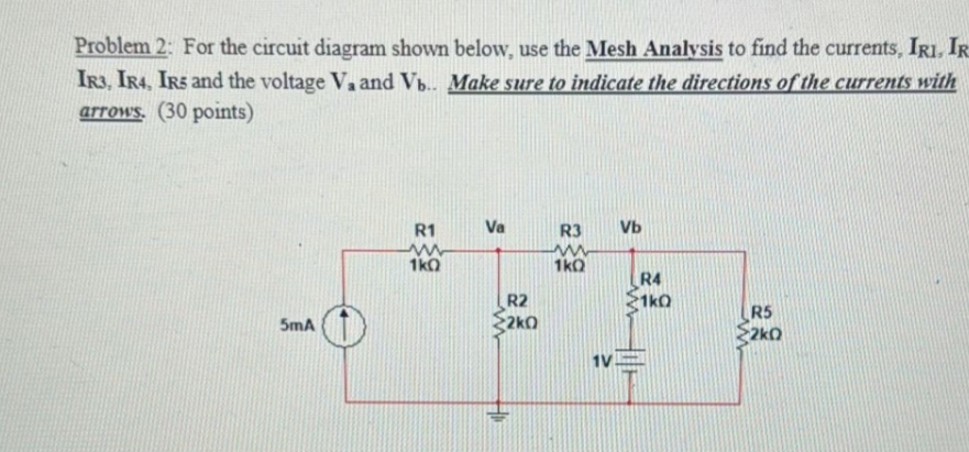 Solved Problem 2: For the circuit diagram shown below, use | Chegg.com