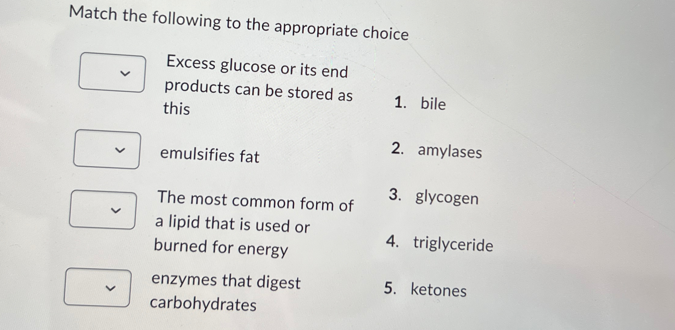Solved Match the following to the appropriate choiceExcess | Chegg.com